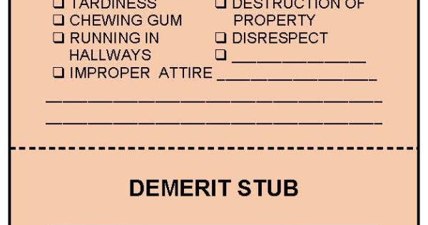 113B - Demerit Slip with Perforated Stub