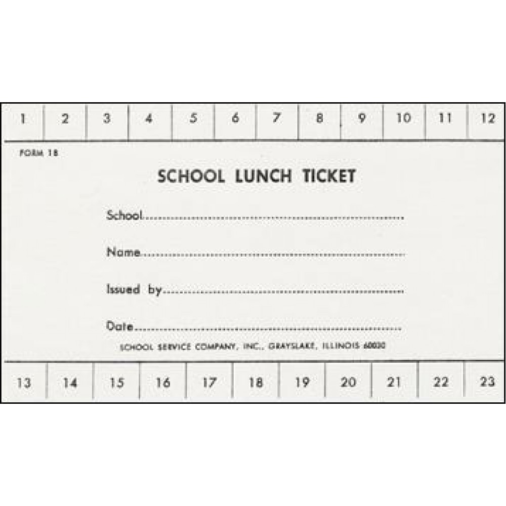 18 - Large 23 Punch School Lunch Ticket