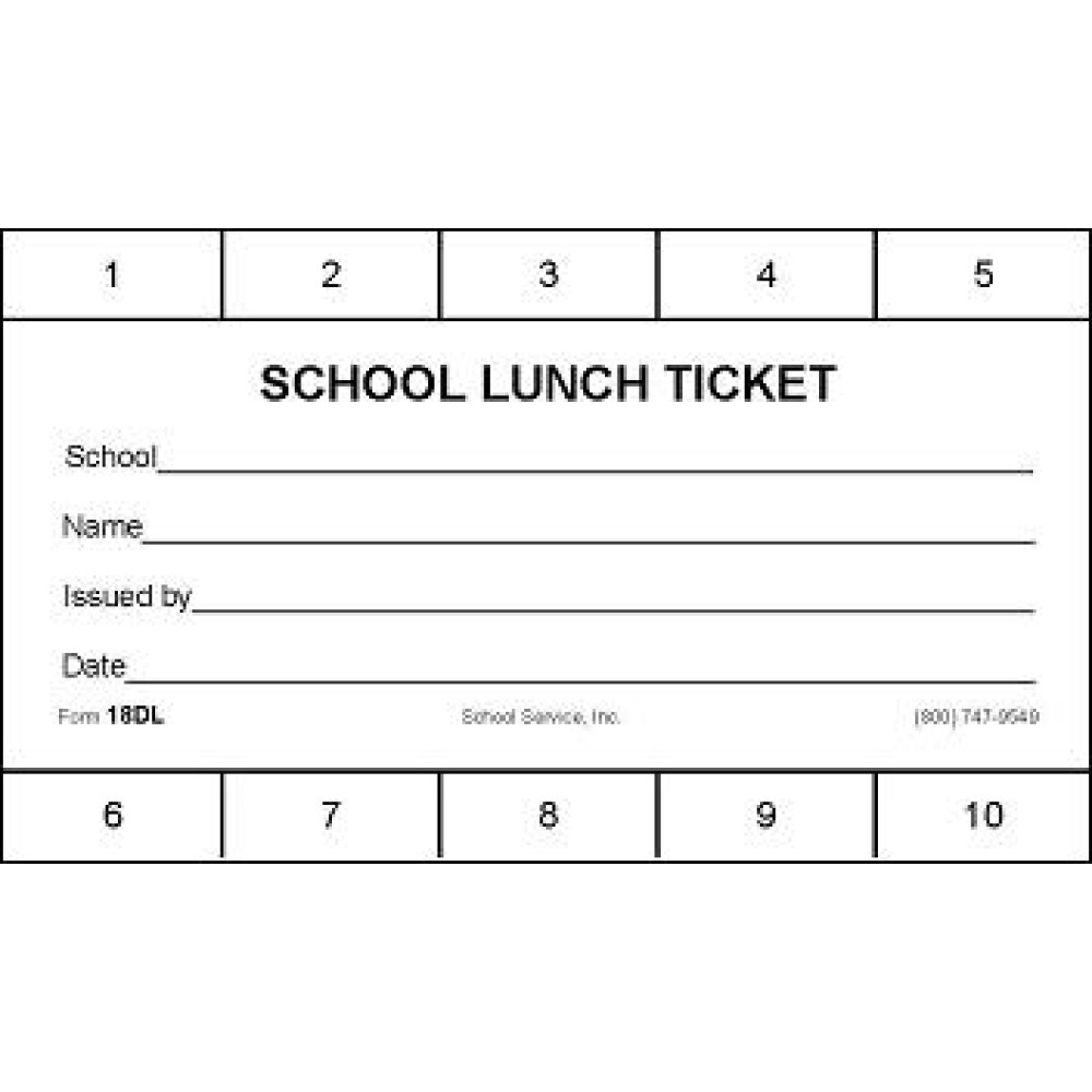 18DL - Large 10 Punch School Lunch Ticket