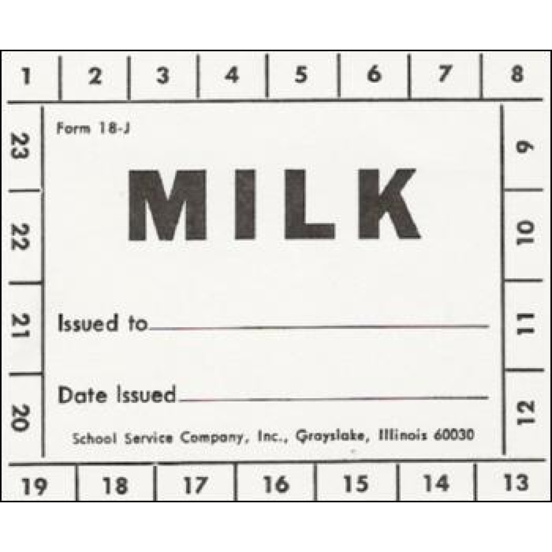 18J - 23 Punch School Milk Ticket