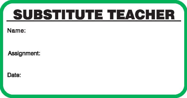 706 - Stock Substitute Teacher Label Badges Book