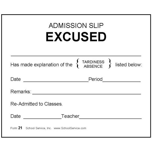 Excuse, Tardy Slip & Admission School Forms