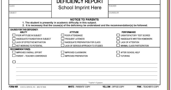 45R - Deficiency Report w/School Imprint