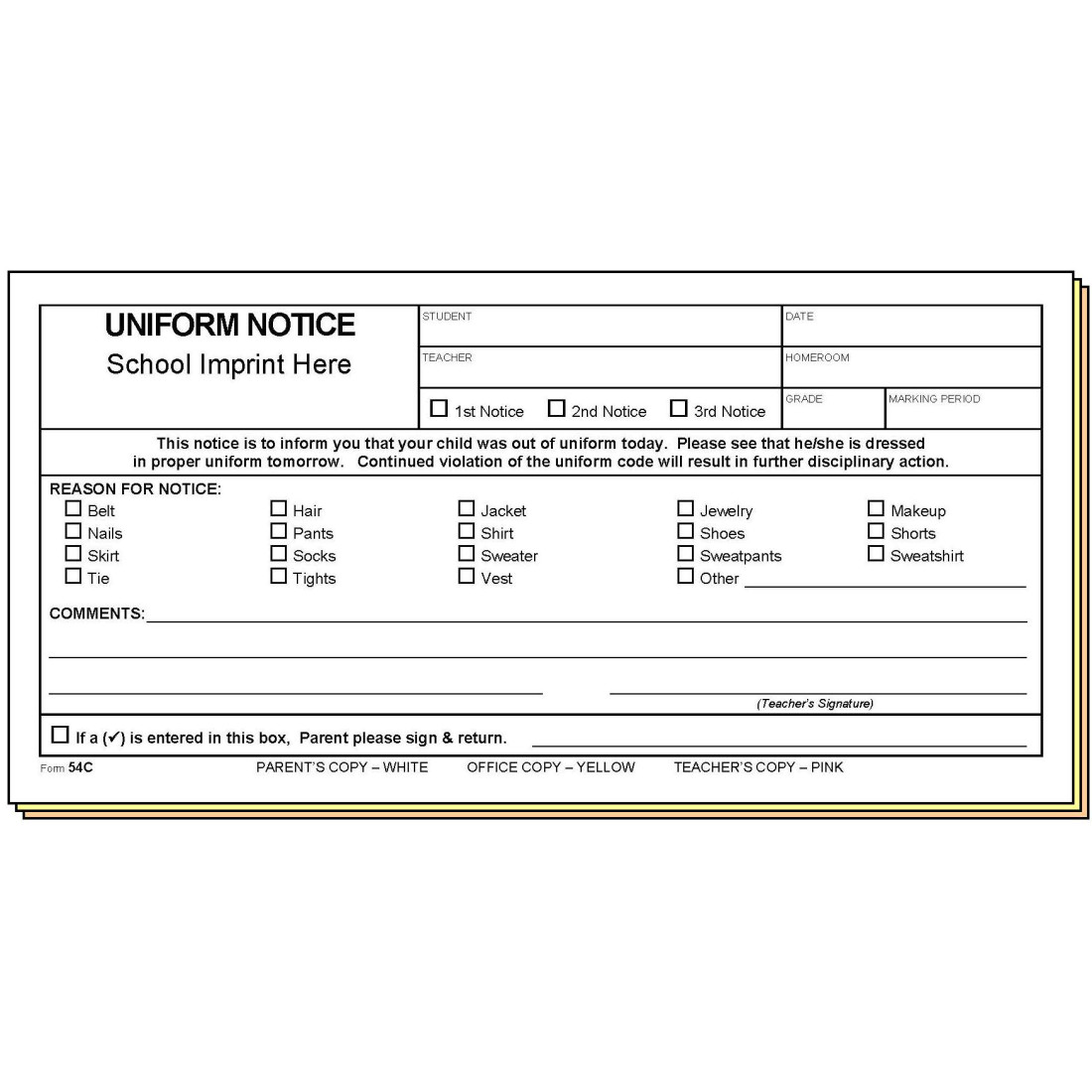 54C - Uniform Notice w/School Imprint