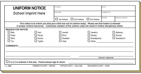 54C - Uniform Notice w/School Imprint