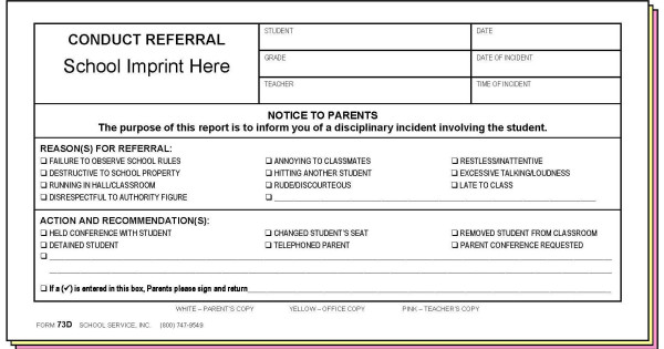 73D - Conduct Referral w/School Imprint