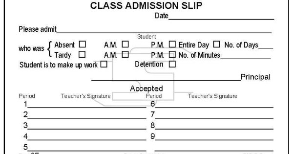 8E - Class Admission Slip