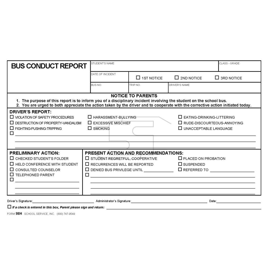 98H - Digital Bus Conduct Report