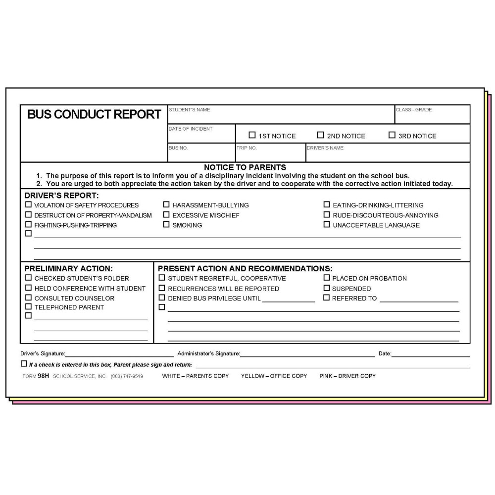 98H - Bus Conduct Report