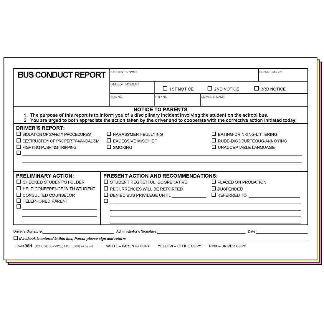 98H - Bus Conduct Report