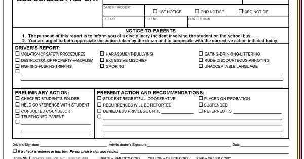 98H - Bus Conduct Report
