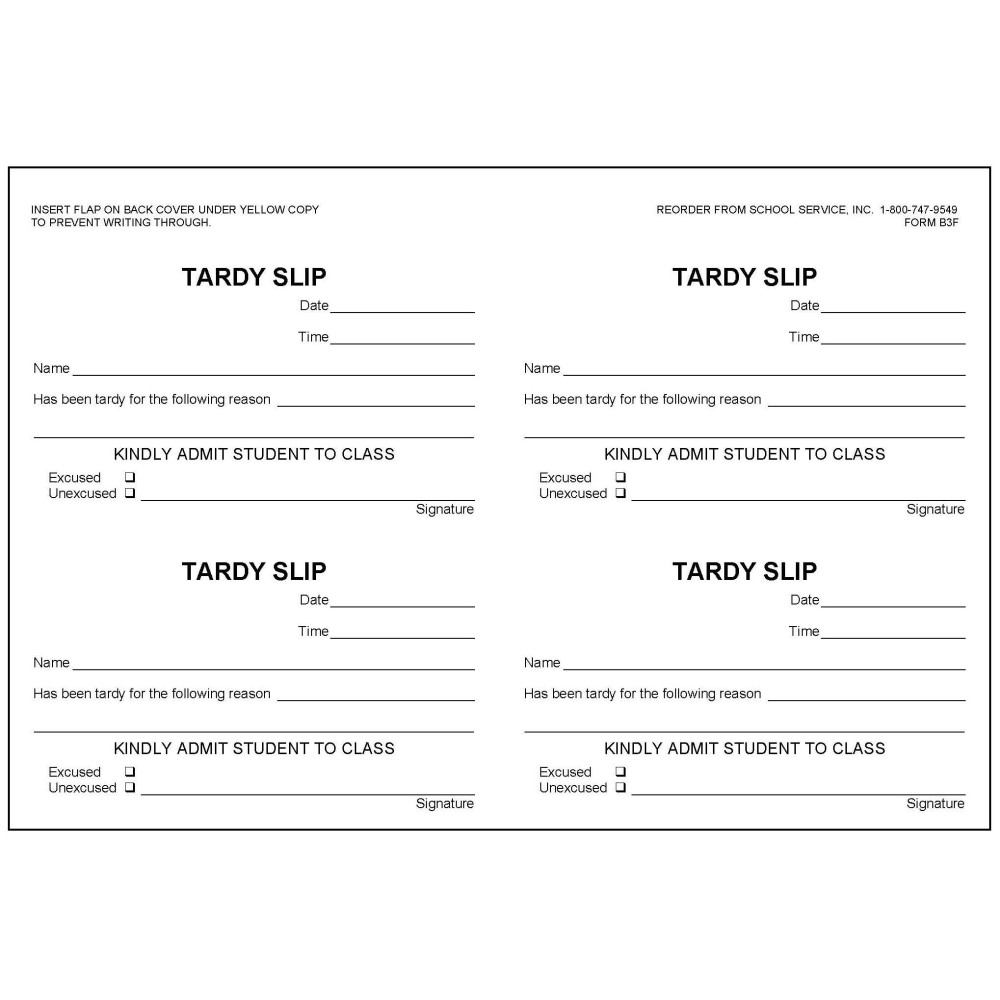B3F - Tardy Slip Book