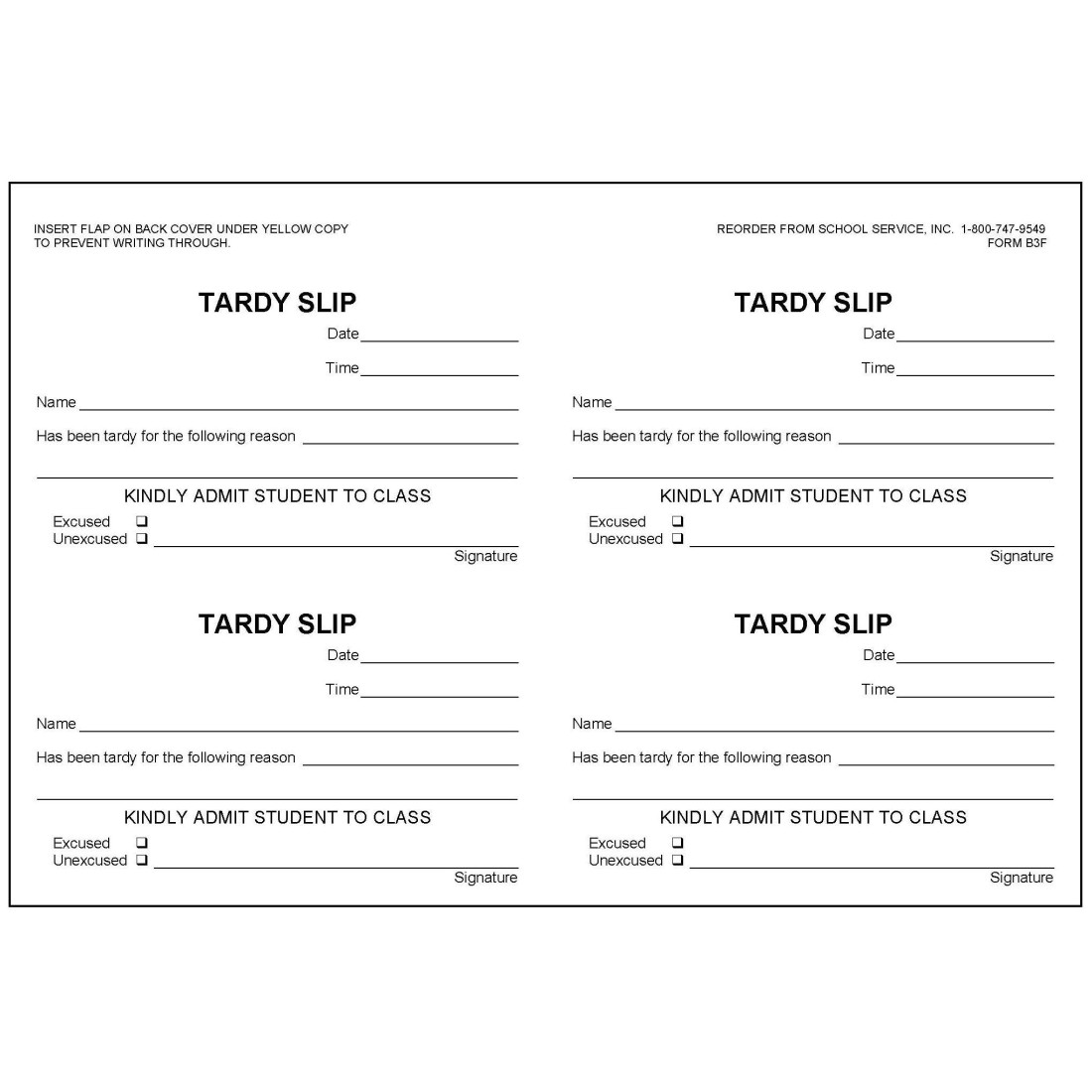 B3F - Tardy Slip Book