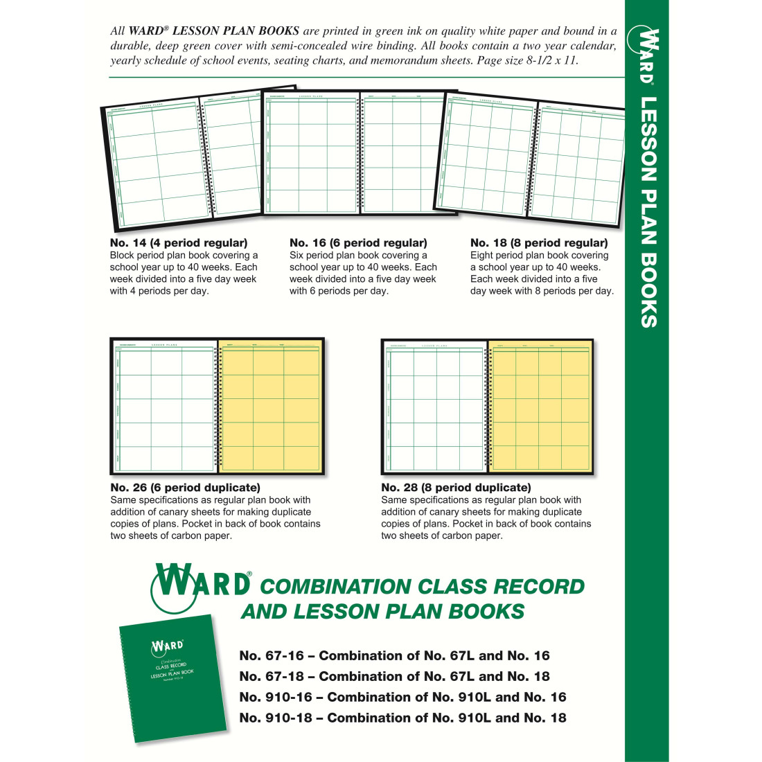 SA-910-18 - WARD Combination Class Record & Lesson Plan Book