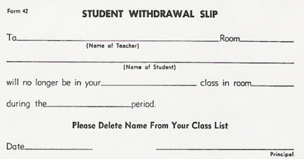 42 - Student Withdrawal Slip