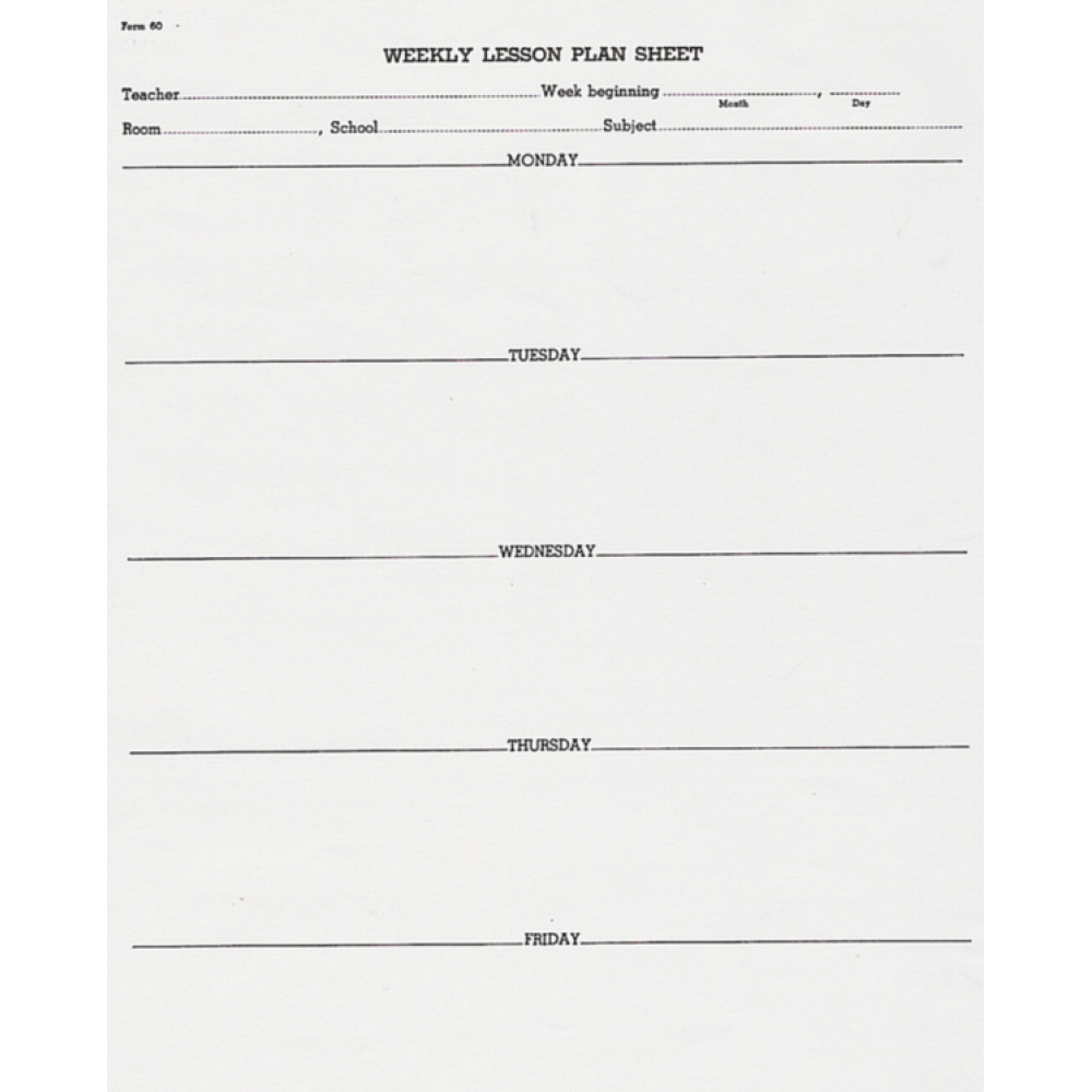 60 - Weekly Lesson Plan Sheet