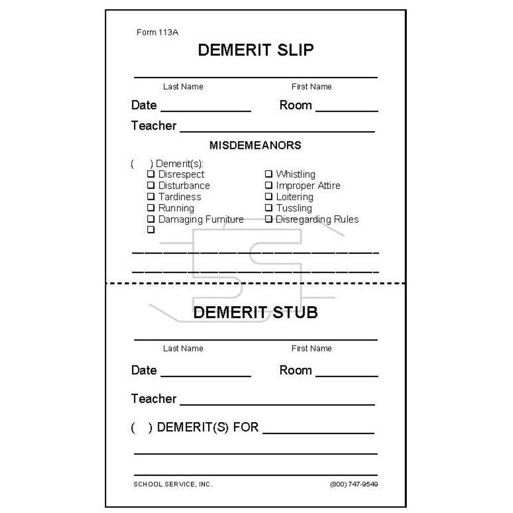 113A - Demerit Slip with Perforated Stub